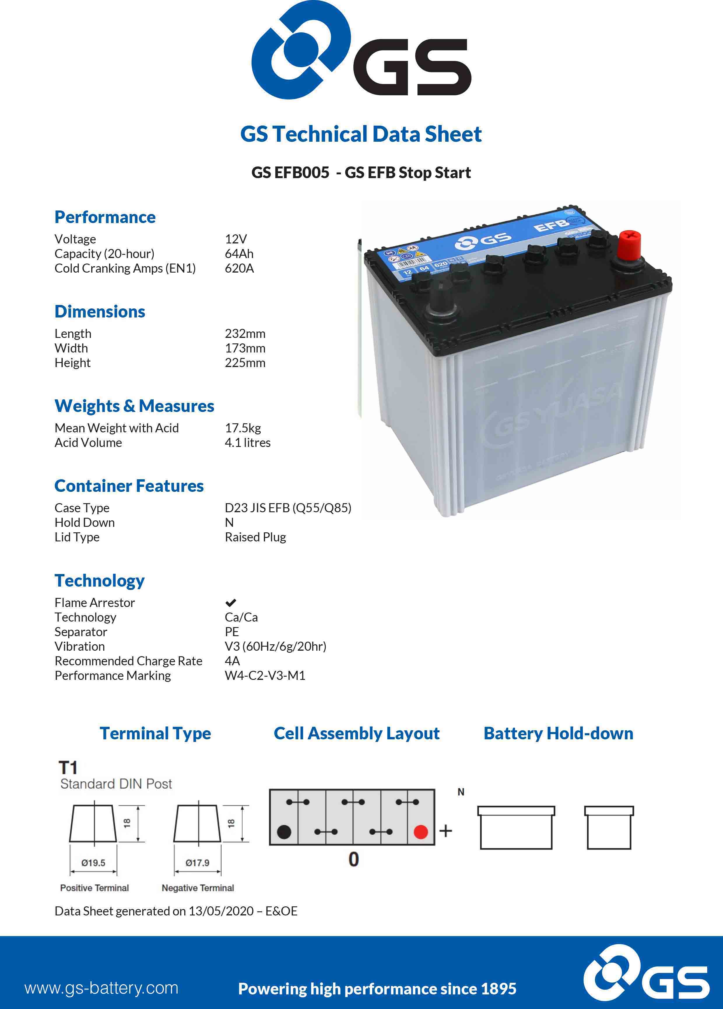 005L GS EFB BATTERY Car Batteries Northern Ireland