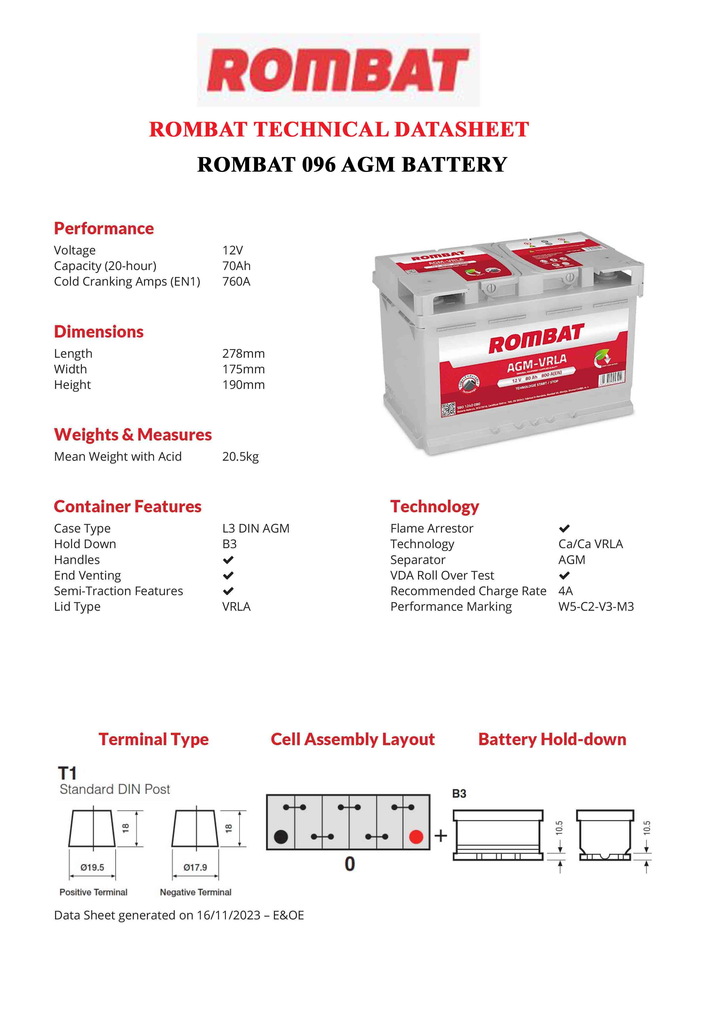 096 AGM STOP-START BATTERY